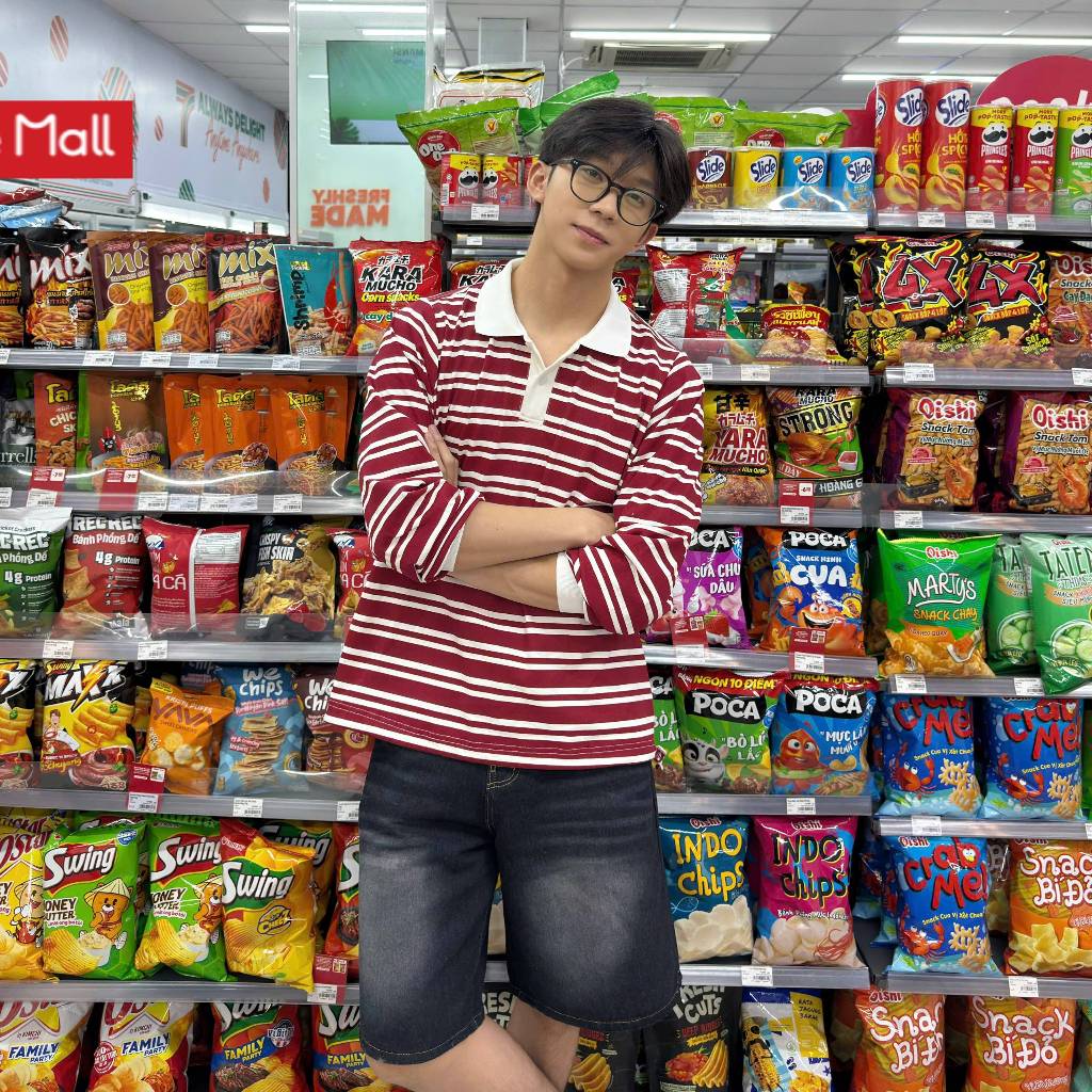 Áo Polo Shirt tay dài Calem.Club có dây rút họa tiết kẻ sọc ngang form ...