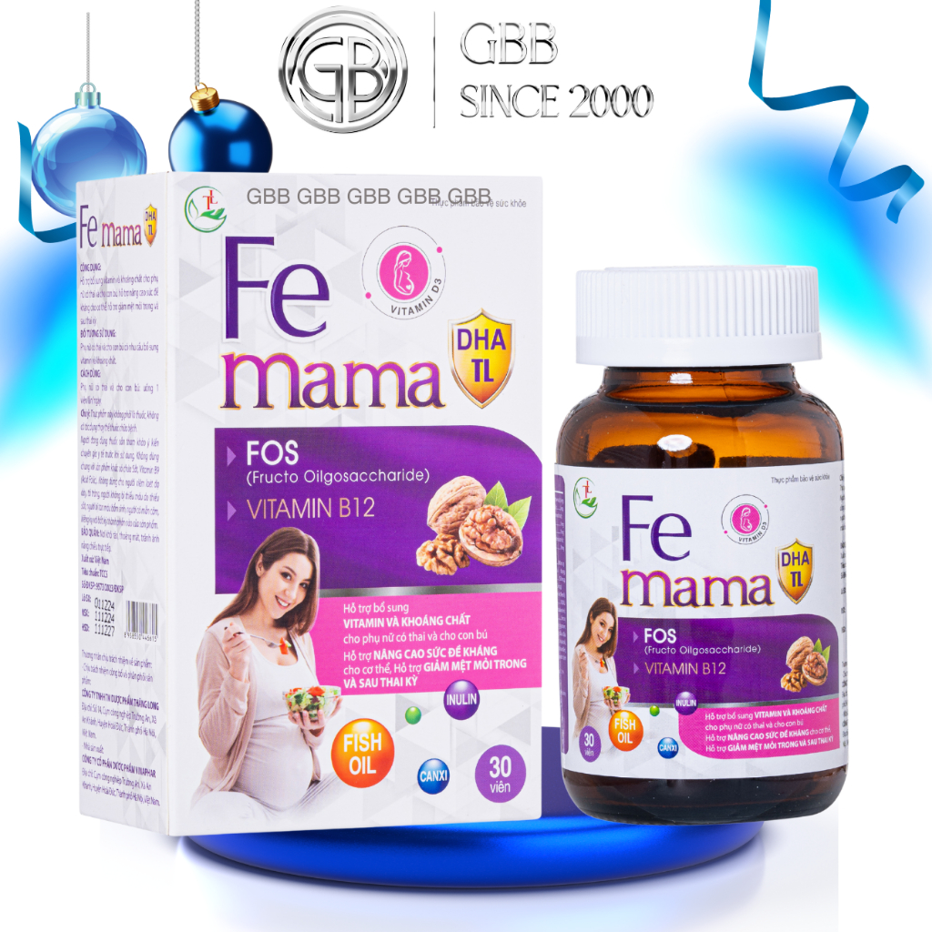Viên Uống Sắt FE MAMA DHA bổ sung vitamin và khoáng chất cho bà BẦu, bổ ...