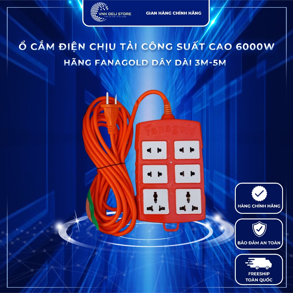 Ổ Cắm Điện FANAGOLD Công Suất 6000W – Dây 3m/5m – Chịu Tải Cao, An Toàn ...