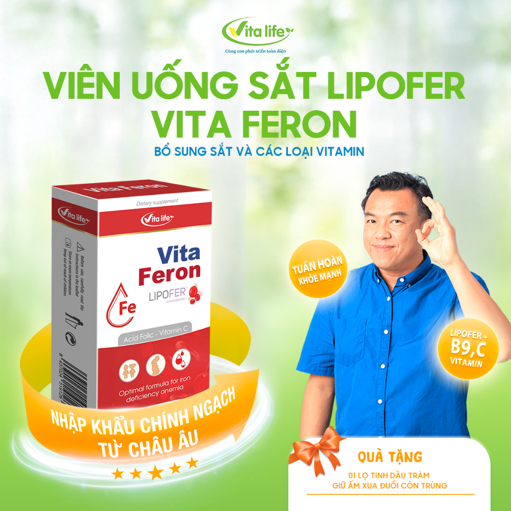 [MUA 1 TẶNG 1] Viên uống sắt Lipofer Vita Feron VITA LIFE bổ sung sắt và các loại vitamin cho cơ ...