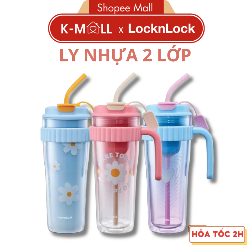 Ly nhựa 2 lớp LocknLock Spring Double Wall Cold Cup 890ml HAP538 kèm ...