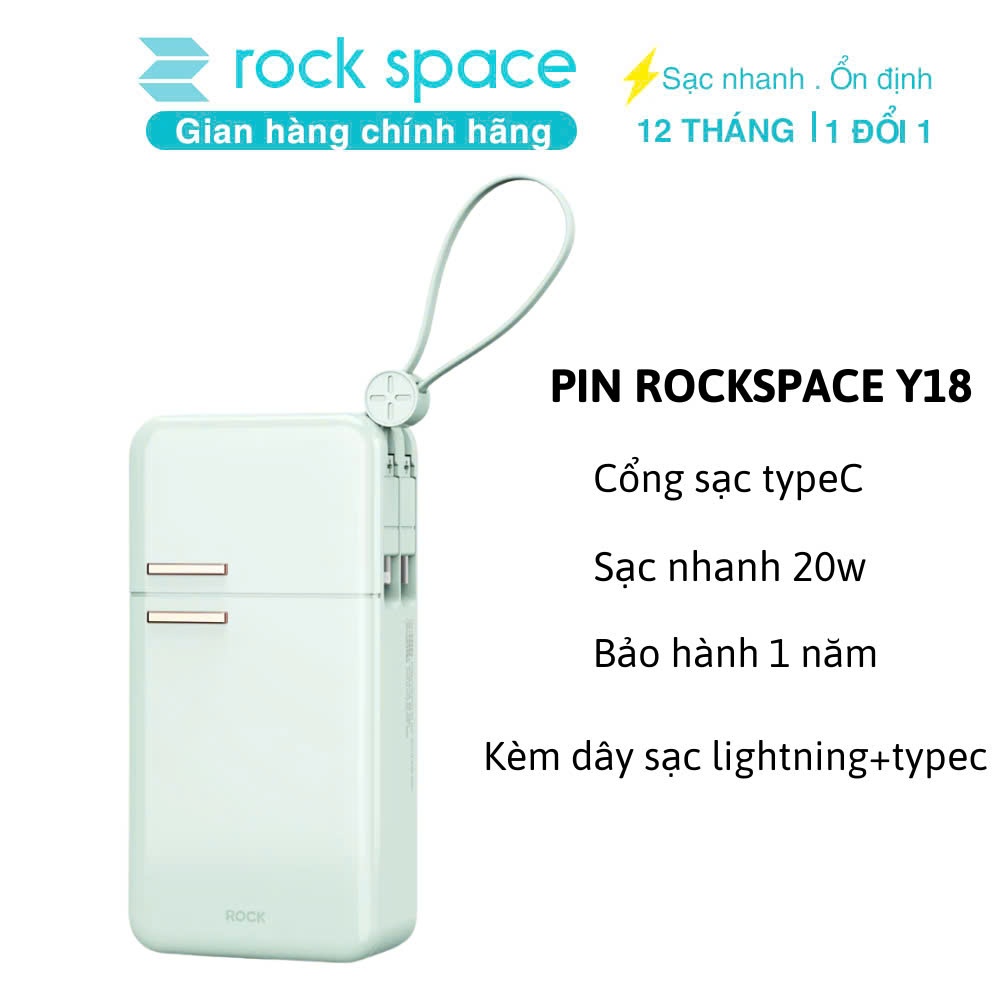 Pin sạc dự phòng Y18 Rockspace sạc nhanh 20000mAh tích hợp cáp sạc ...