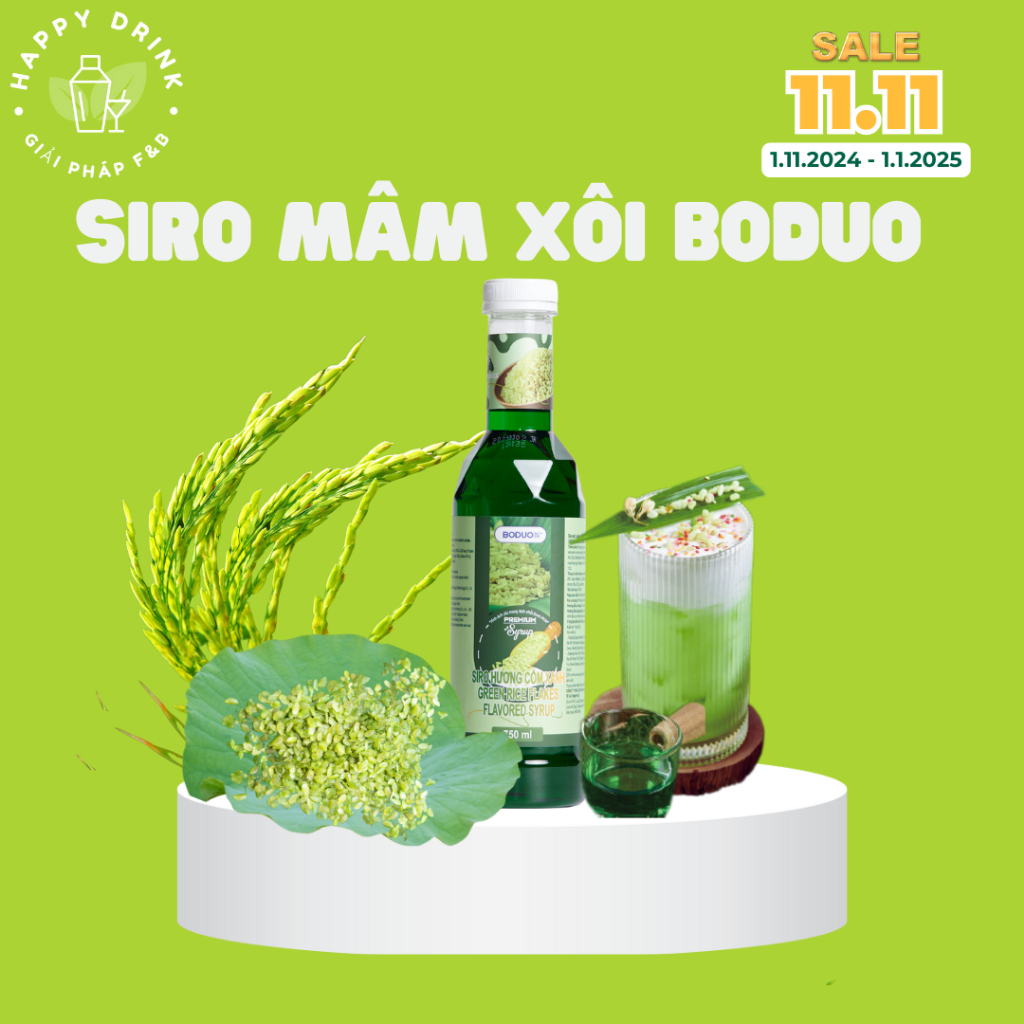 Siro hương cốm Boduo Premium chai 750ml, syrup cốm thơm ngon dùng pha ...