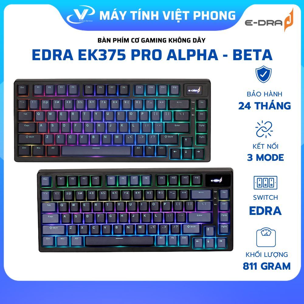 BÀN PHÍM CƠ GAMING KHÔNG DÂY EDRA EK375 PRO ALPHA - BETA CHÍNH HÃNG ...