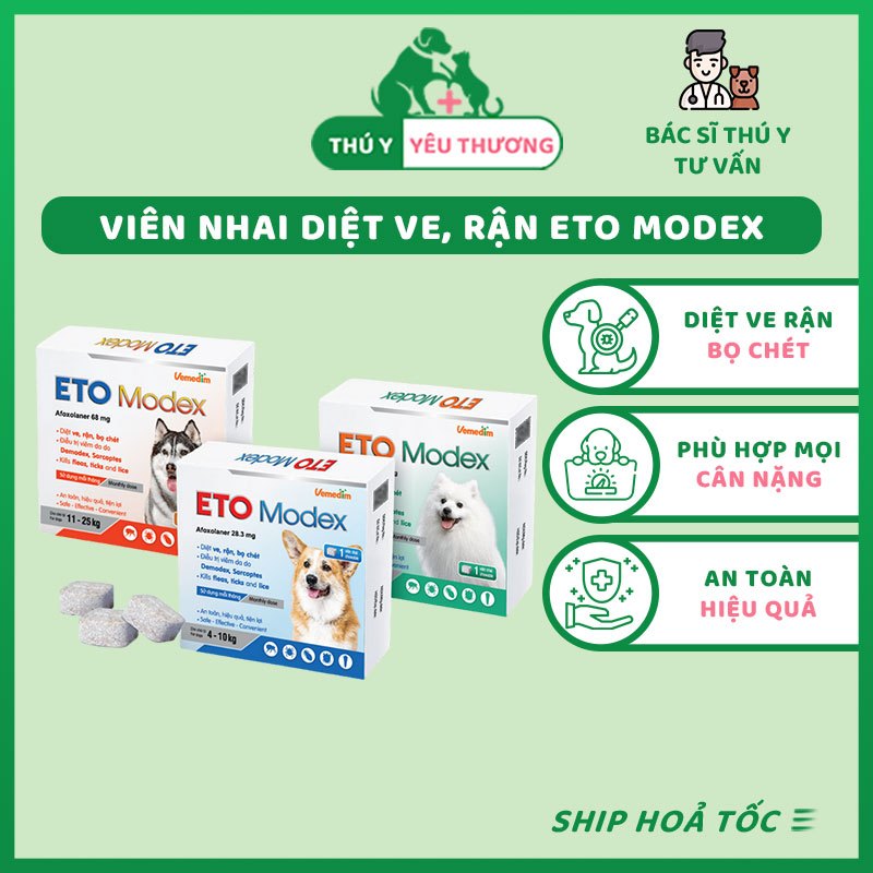 Vemedim Eto Modex Viên Nhai Diệt Ve, Rận, Viêm da Do Ký Sinh Trùng Dành ...