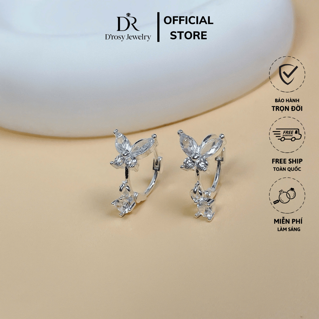 [DUY NHẤT 15/5] Khuyên tai bạc nữ S925 D’ROSY kiểu dáng tròn đính đá hồ điệp gắn đá D’ROSY ...