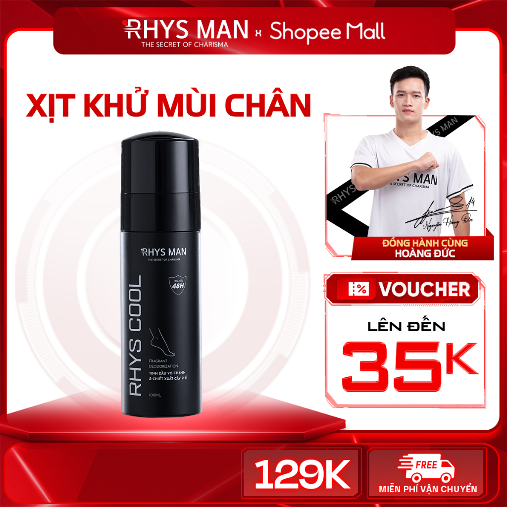 Xịt khử mùi chân 48h RHYS MAN tinh dầu vỏ chanh kiểm soát mùi và ngăn ...