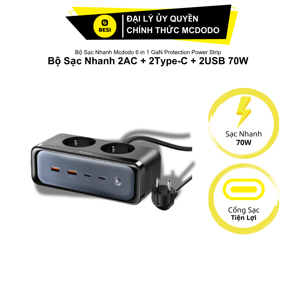 Ổ Cắm Điện Chống Sét Mcdodo 70W | Công Nghệ GaN, 6 Cổng (2AC + 2Type-C + 2USB) An Toàn | Shopee ...