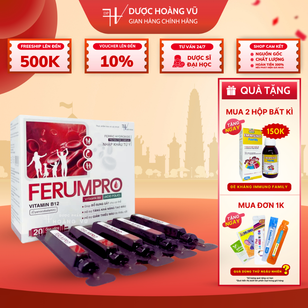 [2H TẶNG ĐỀ KHÁNG 150K] Siro Sắt Hữu Cơ FERUMPRO Bổ Sung Vitamin B12 B9 ...