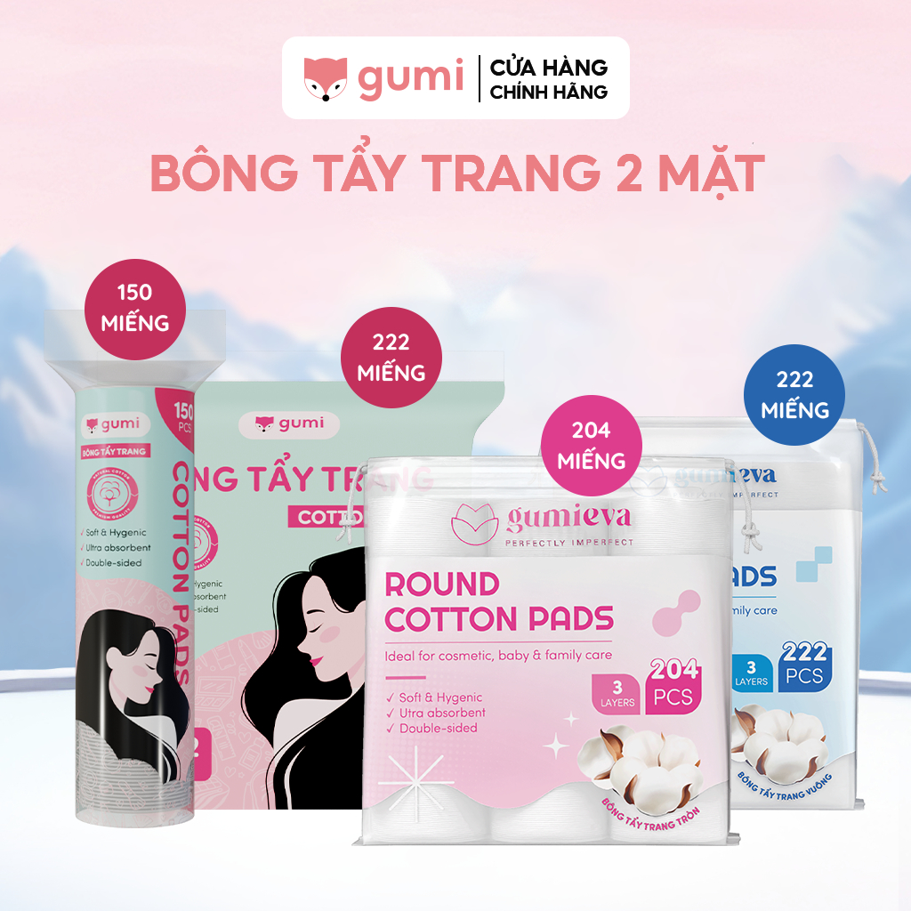 Bông tẩy trang 222 miếng Gumi chất liệu Cotton | Shopee Việt Nam