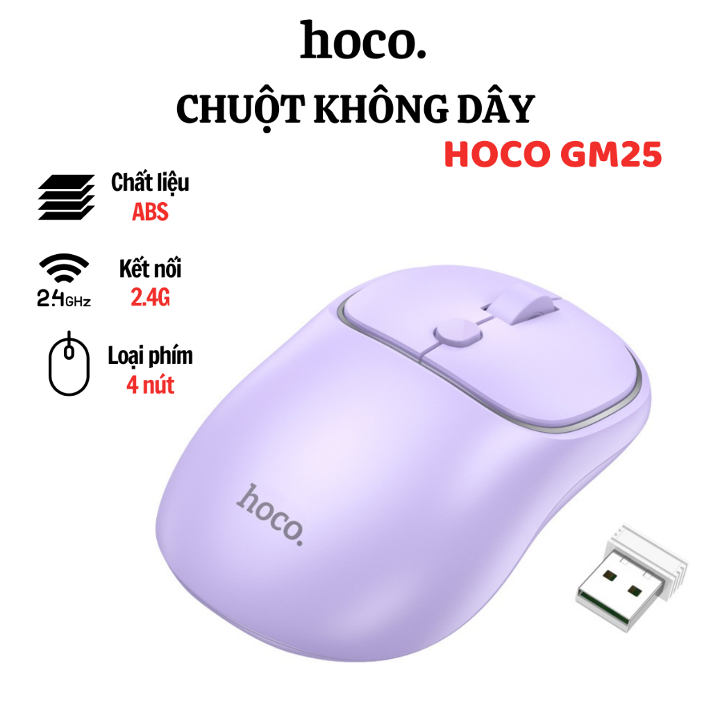 Chuột Hoco GM25 Không Dây 2 Chế Độ Sử Dụng Cho Laptop, PC, Máy Tính Bảng, Pin Bền, Độ Chính Xác ...