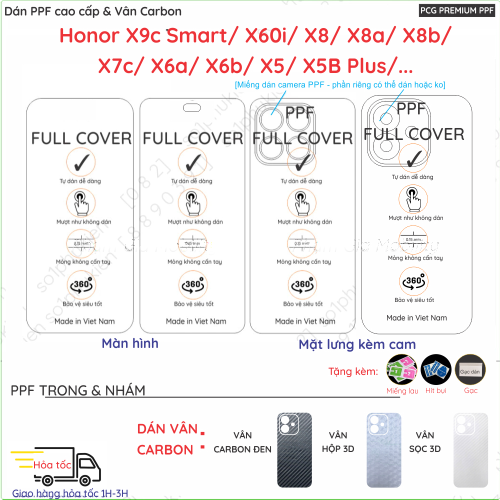 Dán PPF & Skin Carbon Honor X9c Smart/ X60i/ X8/ X8a/ X8b/ X7c/ X6a ...