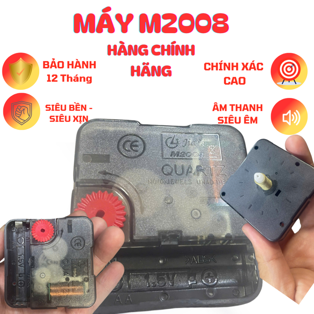 Máy Đồng Hồ Treo Tường M2008 – Kim Giật – Trục Đồng 16mm – Bảo Hành 12 ...