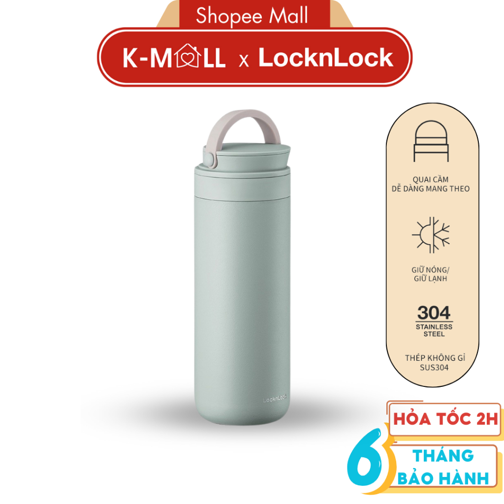 Bình giữ nhiệt LocknLock 475ml Metro Two Way LHC4274 Xanh Mint, có quay xách, Thép không rỉ - K ...