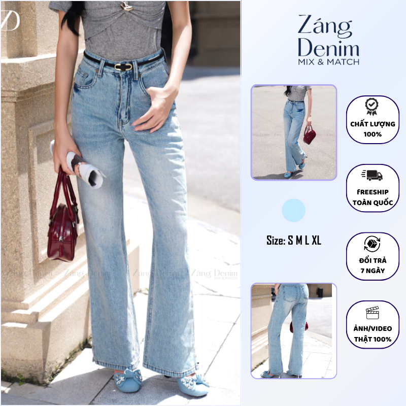 [FORM CHUẨN] Quần jean ống suông Záng Denim xẻ gấu phong cách | Shopee ...