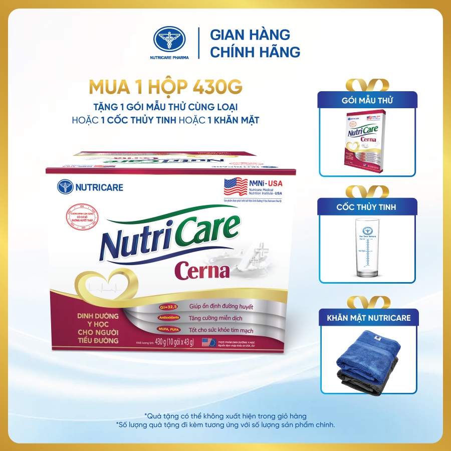 Hộp Nutricare Cerna 430g (10gói x 43g) - Dinh dưỡng y học cho người tiểu đường | Shopee Việt Nam