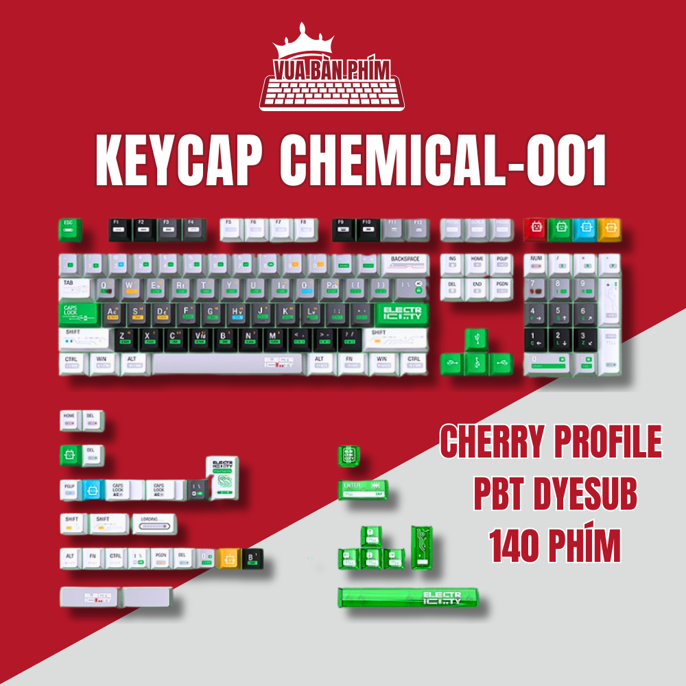 Bộ keycap chemical 001 kèm keycap xuyên led , pbt in nhiệt dyesub ...