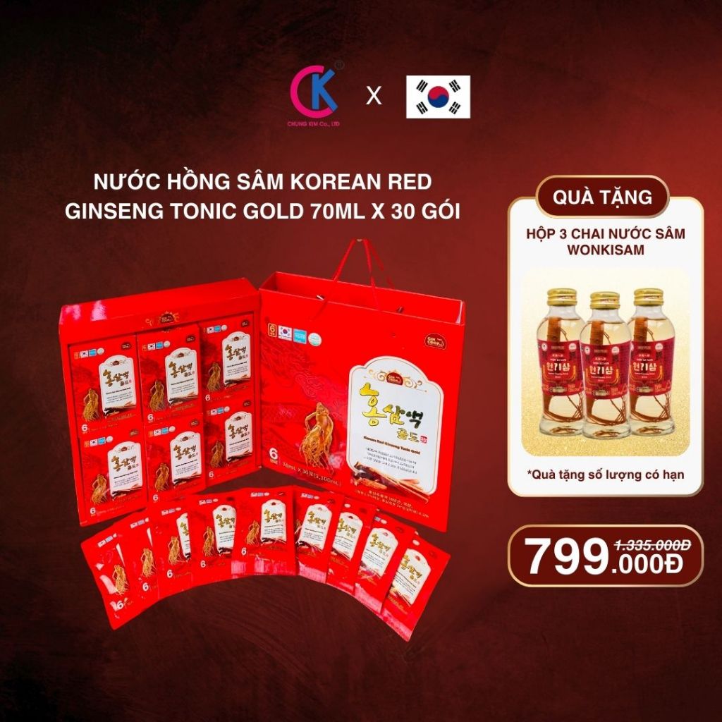 Nước Hồng Sâm Hàn Quốc Korean Red Ginseng Tonic Gold 70ml x 30 gói Hàng Nhập Khẩu Chính Hãng ...