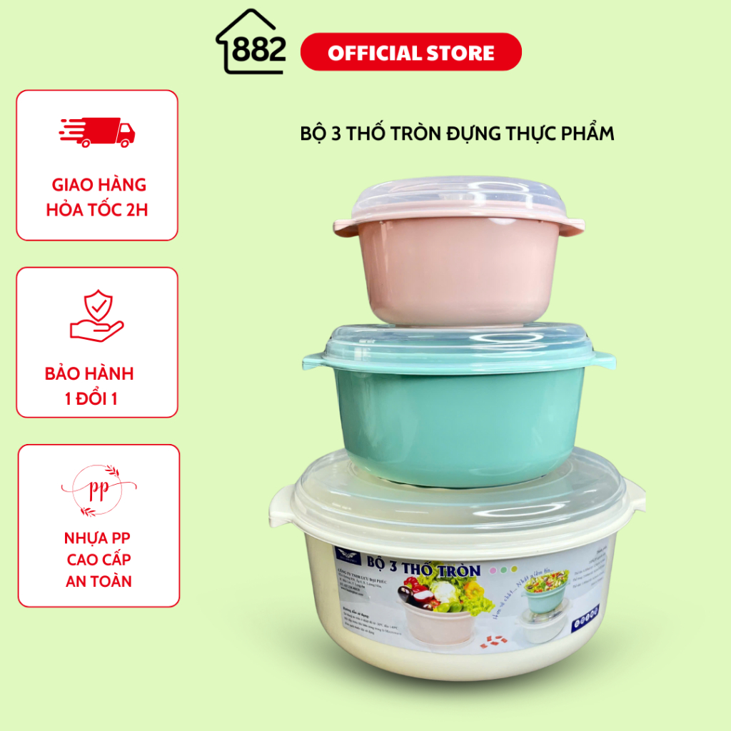 Combo 3 hộp nhựa pp 1400ml 2600ml 4500ml , bộ 3 thố đựng thực phẩm chịu nhiệt -30 - 140 độ C ...
