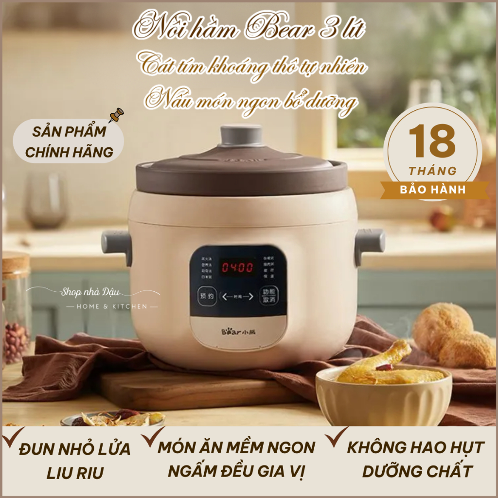 Nồi Nấu Cháo Nồi Hầm Nấu Đa Năng Bear 3l Gốm Cát Tím Cao Cấp - Bảo Hành 18 Tháng - Có Hdsd Tiếng ...