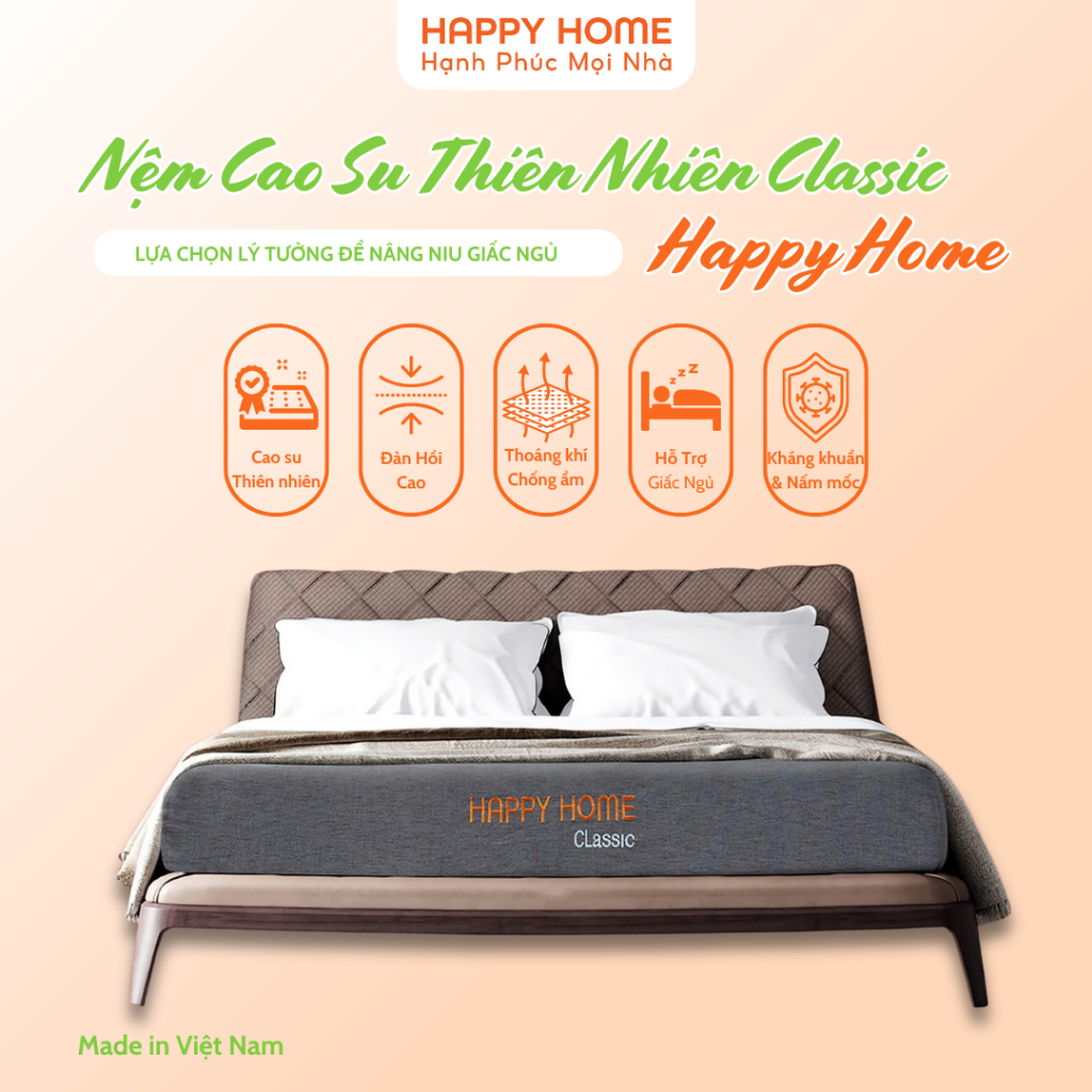 Nệm Cao Su Thiên Nhiên Classic Happy Home Natural Latex Mattress Nâng ...