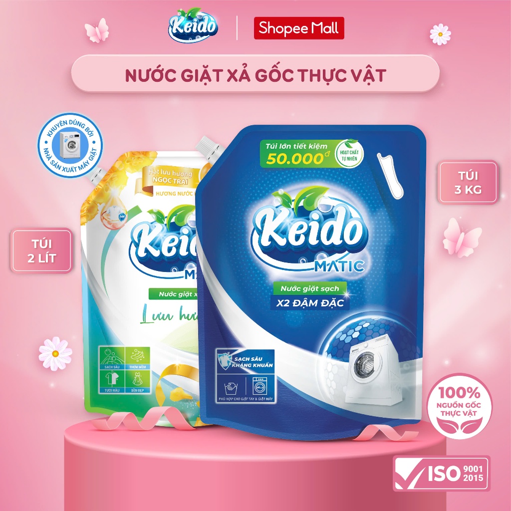 Combo 2 Túi Nước giặt xả KEIDO 3kg + 2L [Chọn Mùi] X2 Đậm Đặc + Dịu Nhẹ + Lưu Hương | Shopee ...