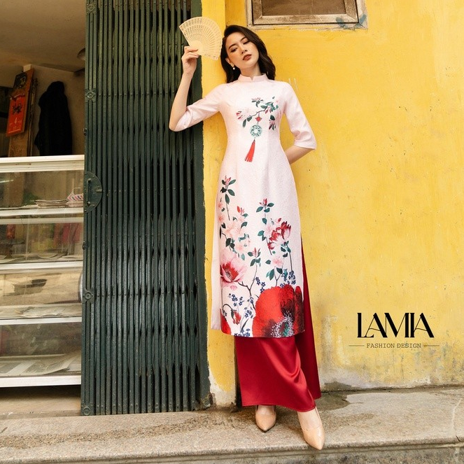 Áo dài cách tân Lamia Design AD045 lụa gấm dày dặn cao cấp màu hồng ...