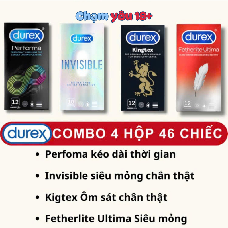 4 Hộp Bao Cao Su Durex (46 bao) Performa, Invisible, Kingtex ...