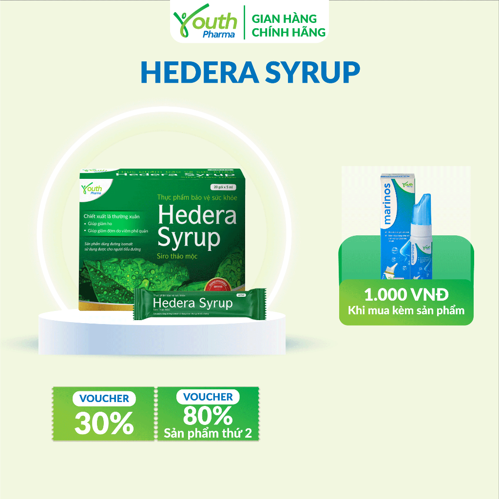 Siro Ho Hedera Syrup Youth Pharma Hỗ Trợ Giảm Ho, Giảm Đờm - Hộp 20 Gói ...