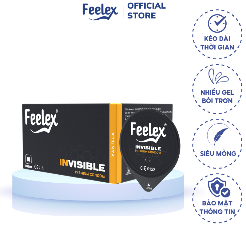 Bao cao su Feelex Invisible siêu mỏng, nhiều gel bôi trơn, hương thơm ...
