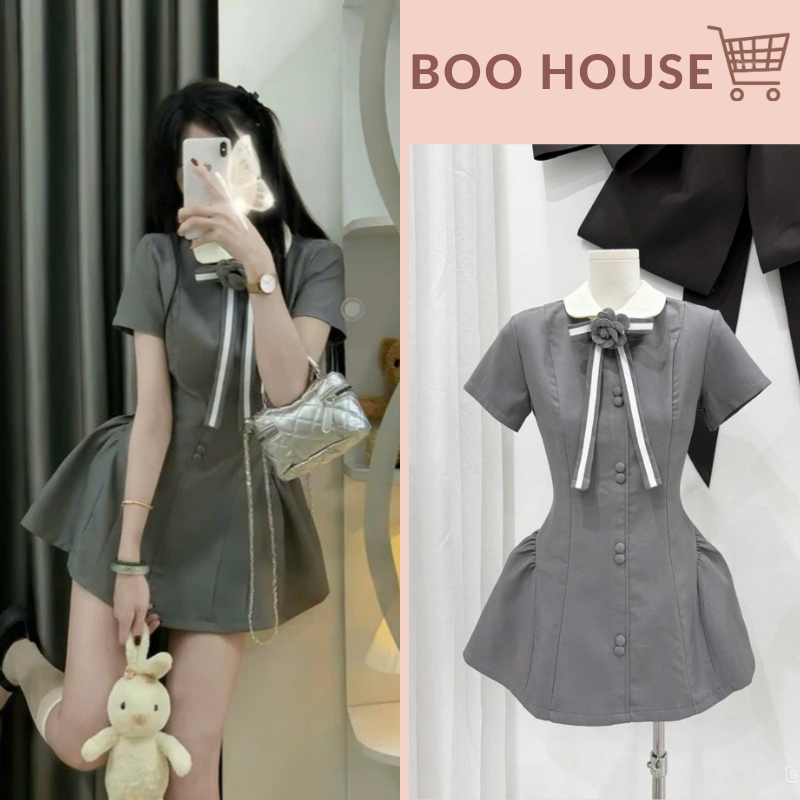 Váy nữ, set đồ nữ thiết kế cổ sen đính hoa trà mix chân váy bồng xòe ...