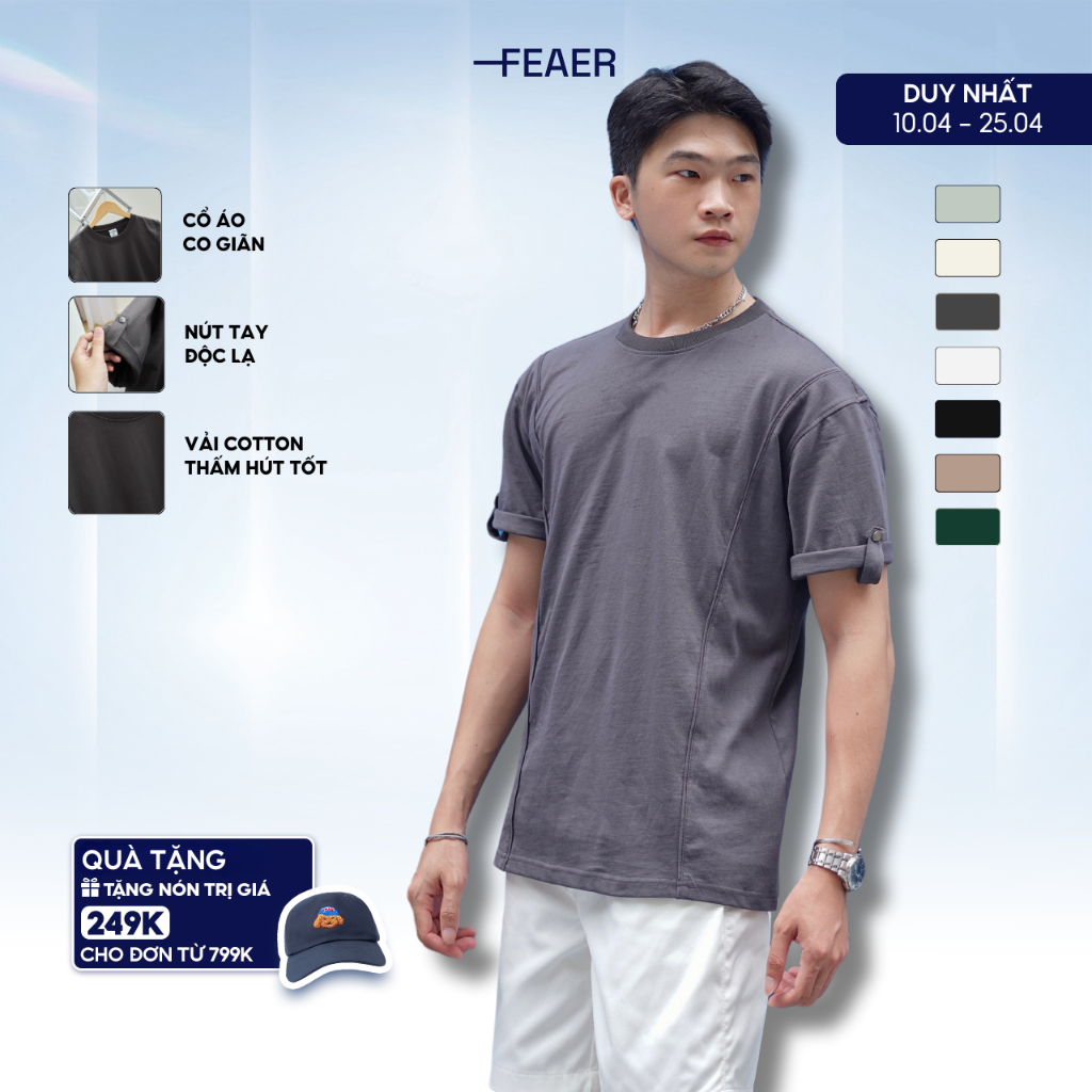 [GIÁ ƯU ĐÃI THÁNG 4] Áo thun nam cổ tròn Roll Sleeve chất cotton, mát ...