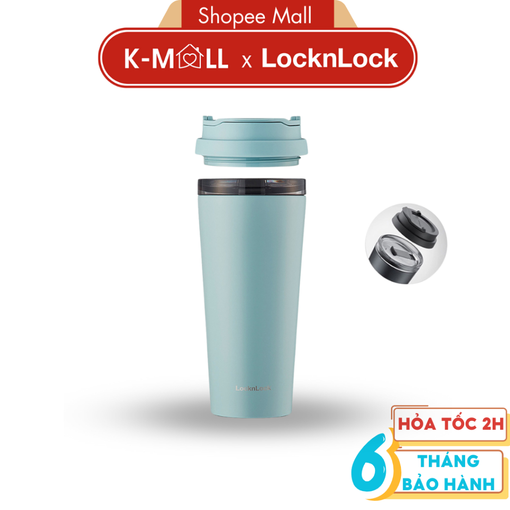 Ly giữ nhiệt LocknLock 540ml LHC4279 Màu Xanh , có 2 nắp tiện lợi, đế silicone, inox SUS304 - K ...