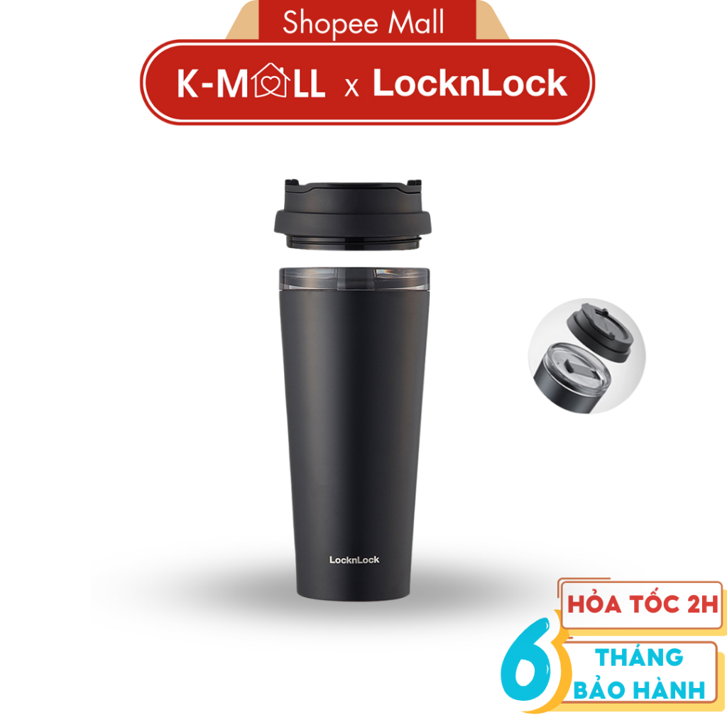 Ly giữ nhiệt LocknLock 540ml LHC4279 Màu Đen , có 2 nắp tiện lợi, đế silicone, inox SUS304 - K ...