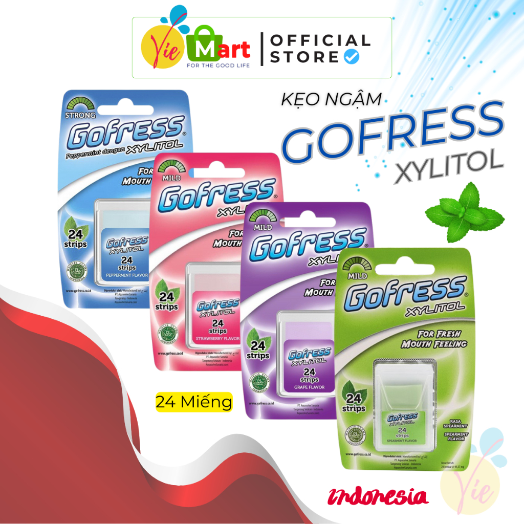 Kẹo lá ngậm thơm miệng Gofress Indonesia vỉ 24 lá ngậm 4 vị sảng khoái ...