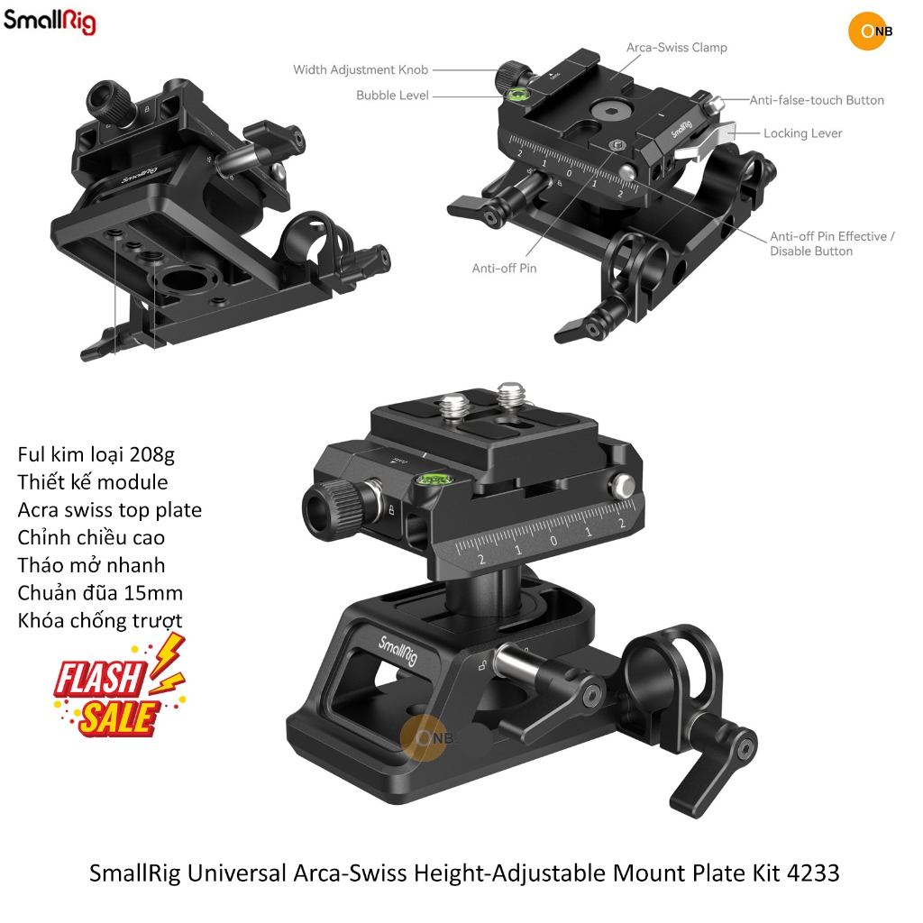 Small-Rig Universal Arca-Swiss Height-Adjustable Base Plate Kit 4233 ...