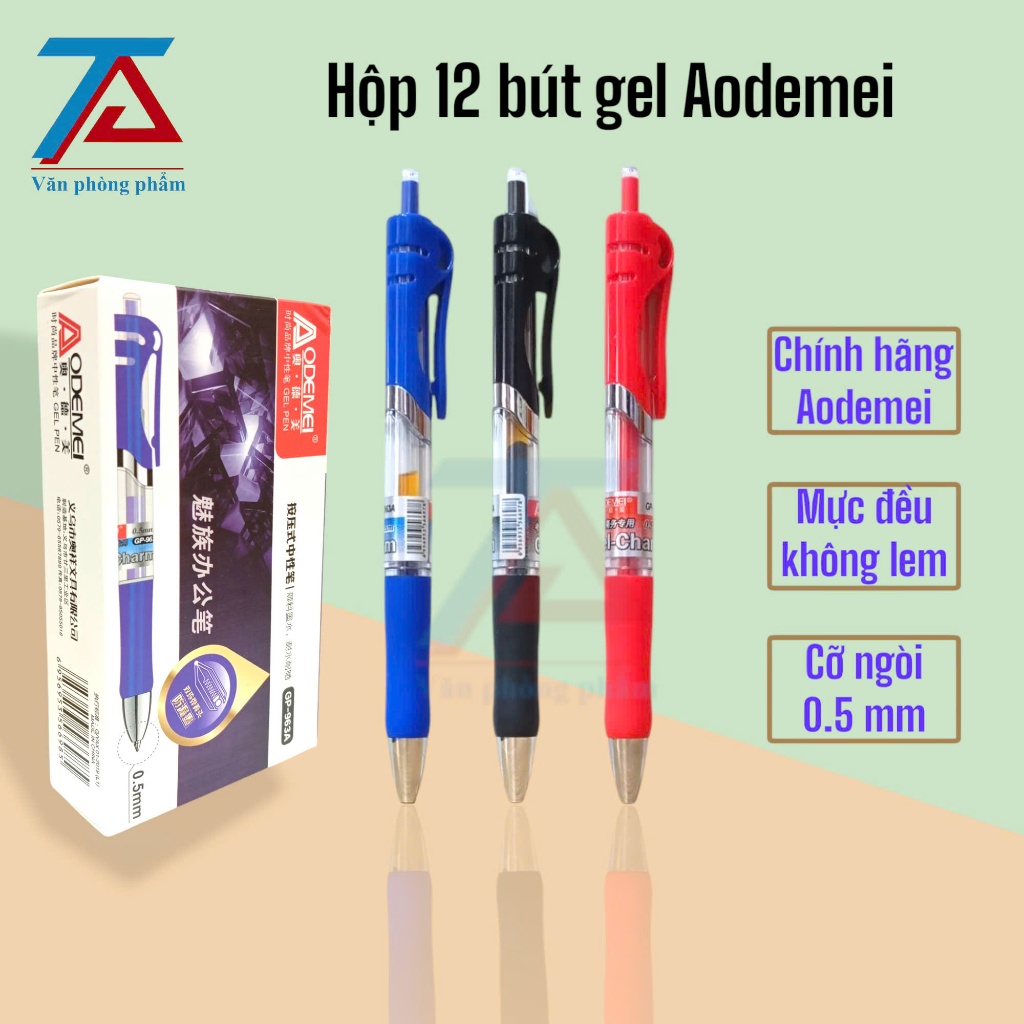 Hộp 12 chiếc bút bi bấm mực gel AODEMEI ngòi 0,5mm GP-963A đủ màu xanh ...