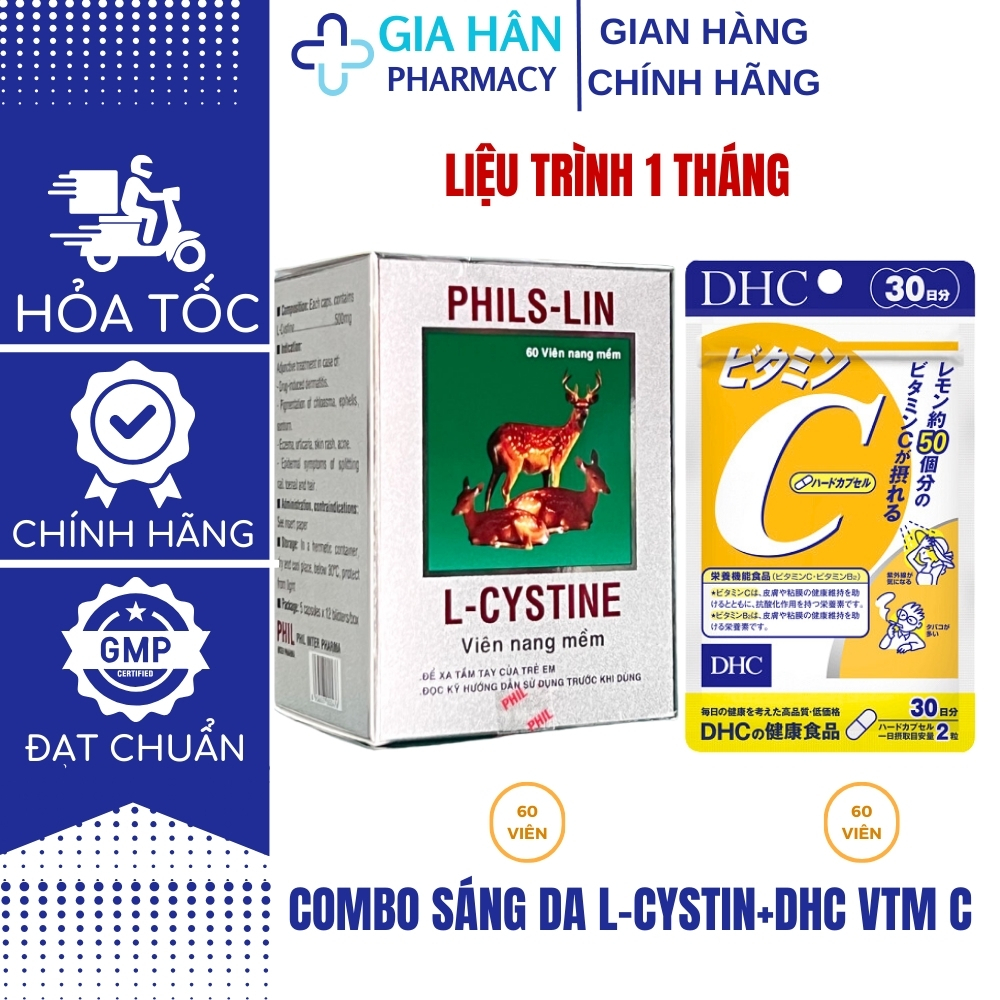 Combo trắng da Lcystine, DHC Vitamin C giúp đẹp da, giảm rụng tóc - Bổ ...