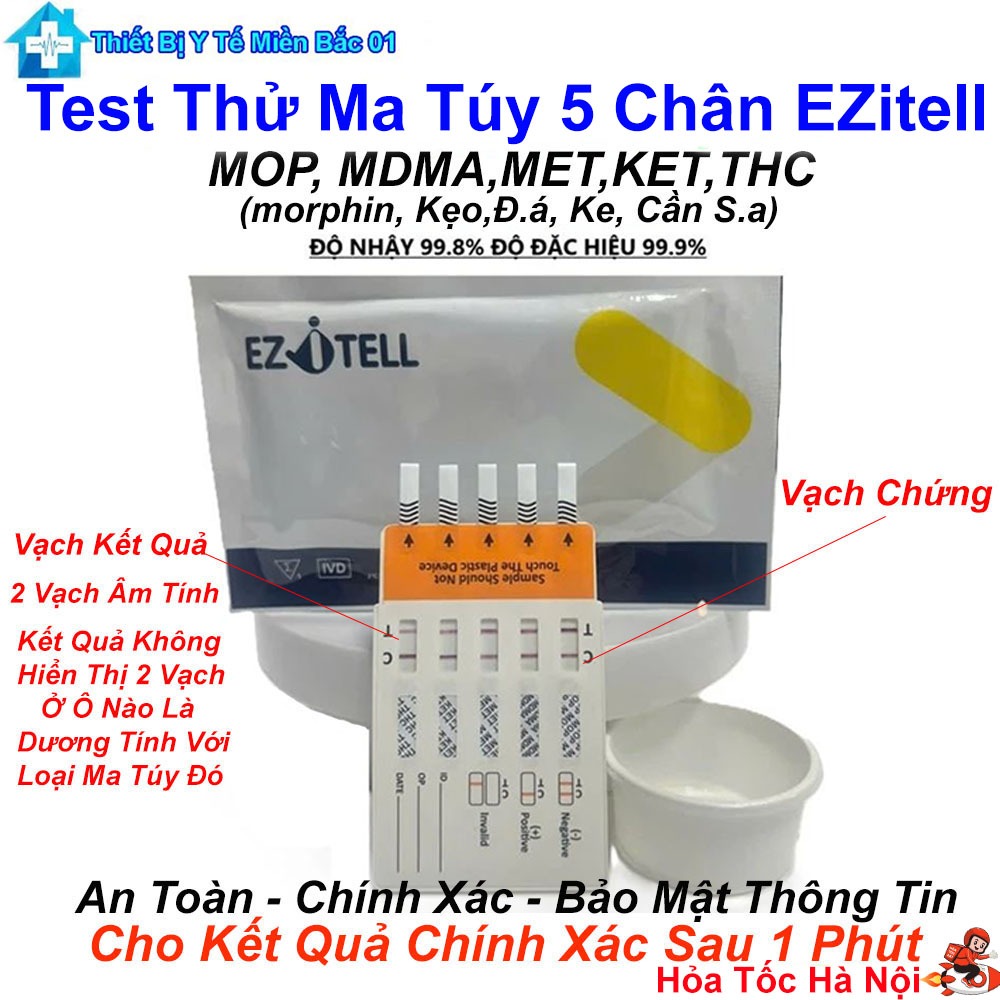 Bộ Que Test Ma Túy 5 Chân Ezitell Chính Hãng ( MOP/MDMA/MET/KET/THC/HR ...
