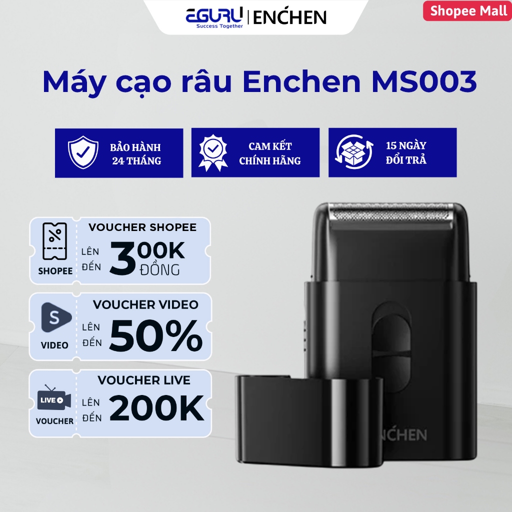 Máy cạo râu mini Enchen MS003 , tích hợp tông đơ,lưỡi dao tự mài, pin ...