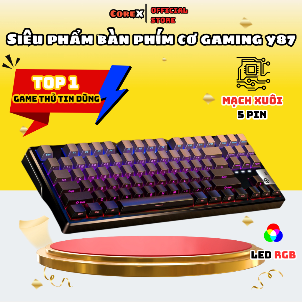 Bàn phím cơ gaming CoreXTech Y87 không dây bluetooth 3 mode hotswap 5 ...