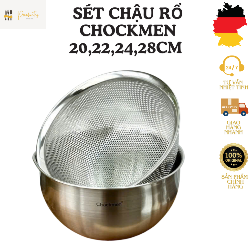 Rổ chậu inox CHOCKMEN, bộ thau rổ CHOCKMEN, bộ tô kèm rổ CHOCKMEN, bộ thau rổ đa năng CHOCKMEN ...