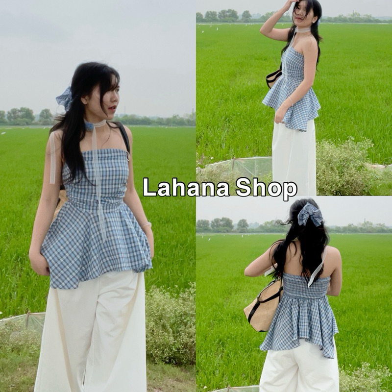 Lahana@ Áo Quây Đuôi Cá Kẻ Ô Kèm Tag Hoa Dây Ren QC (ảnh thật) | Shopee Việt Nam