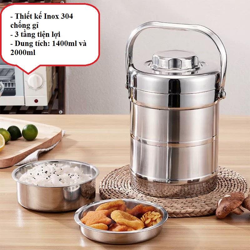 Cặp Lồng Inox Giữ Nhiệt 3 Tầng, 1.4l, 2l CaMen Inox 2l cách nhiệt, hộp cơm giữ nhiệt inox ...
