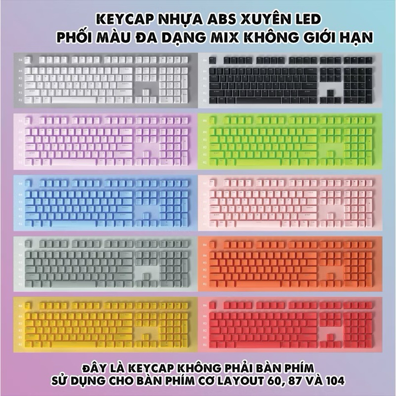 Keycap ABS XUYÊN LED Mix Màu không giới hạn dùng cho bàn phím cơ ...