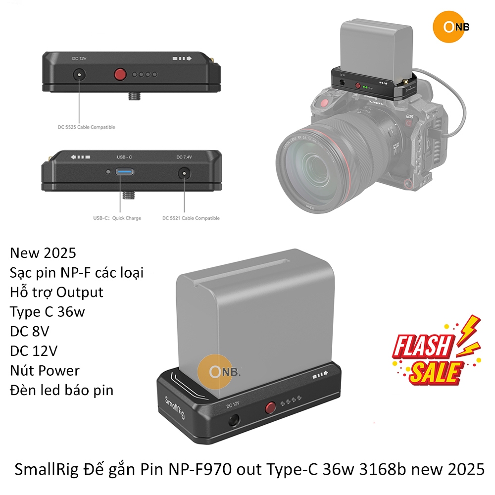 SmallRig Đế gắn Pin NP-F970 970 Type-C 36w DC 8V DC 12V 3168 3168b new ...