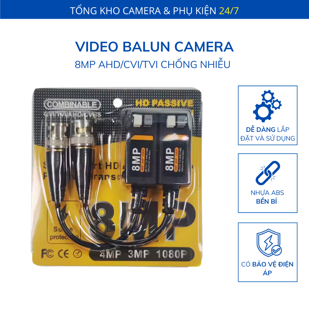 Balun Camera 8MP Loại Xịn, HD Passive, Jack BNC chống nhiễu, Ổn Định ...