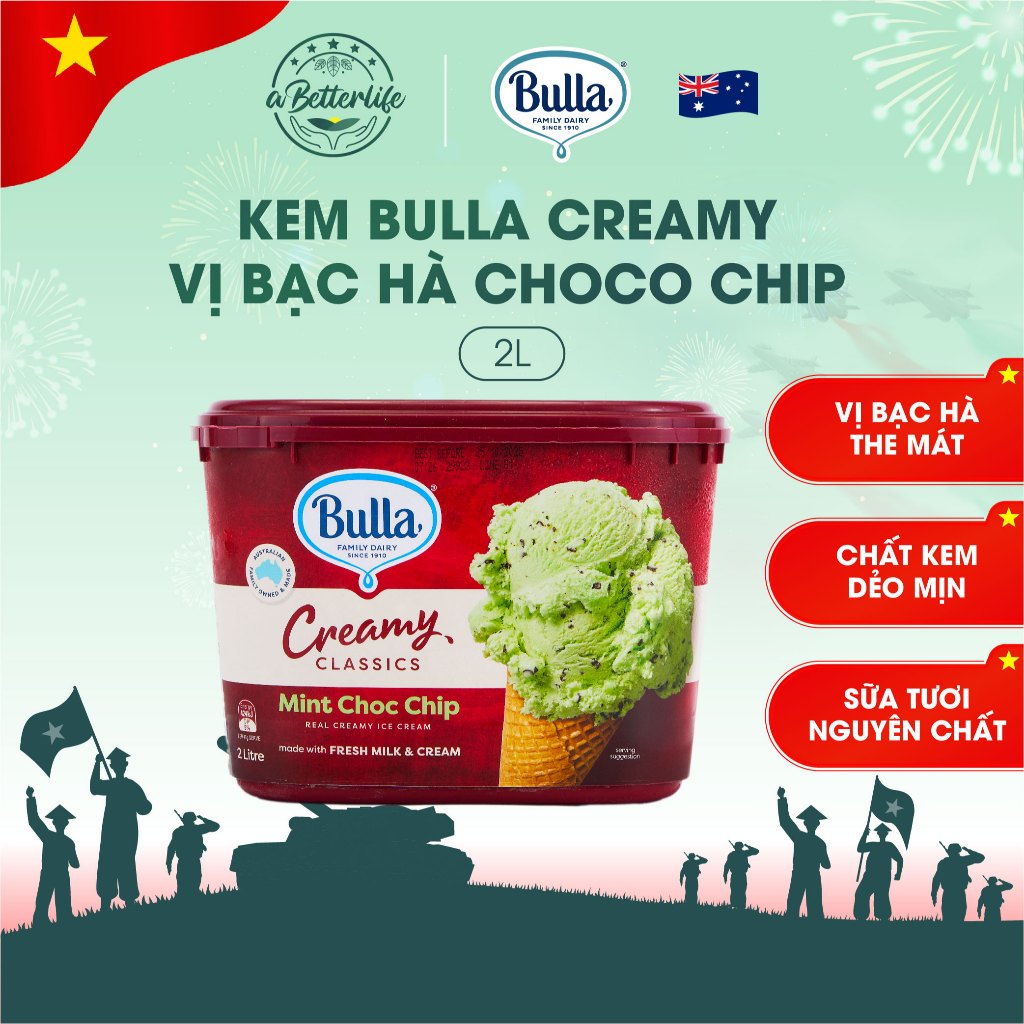 Kem bạc hà và choco chip Úc Bulla Creamy Mint Choco Chip 2L ABetterLife ...