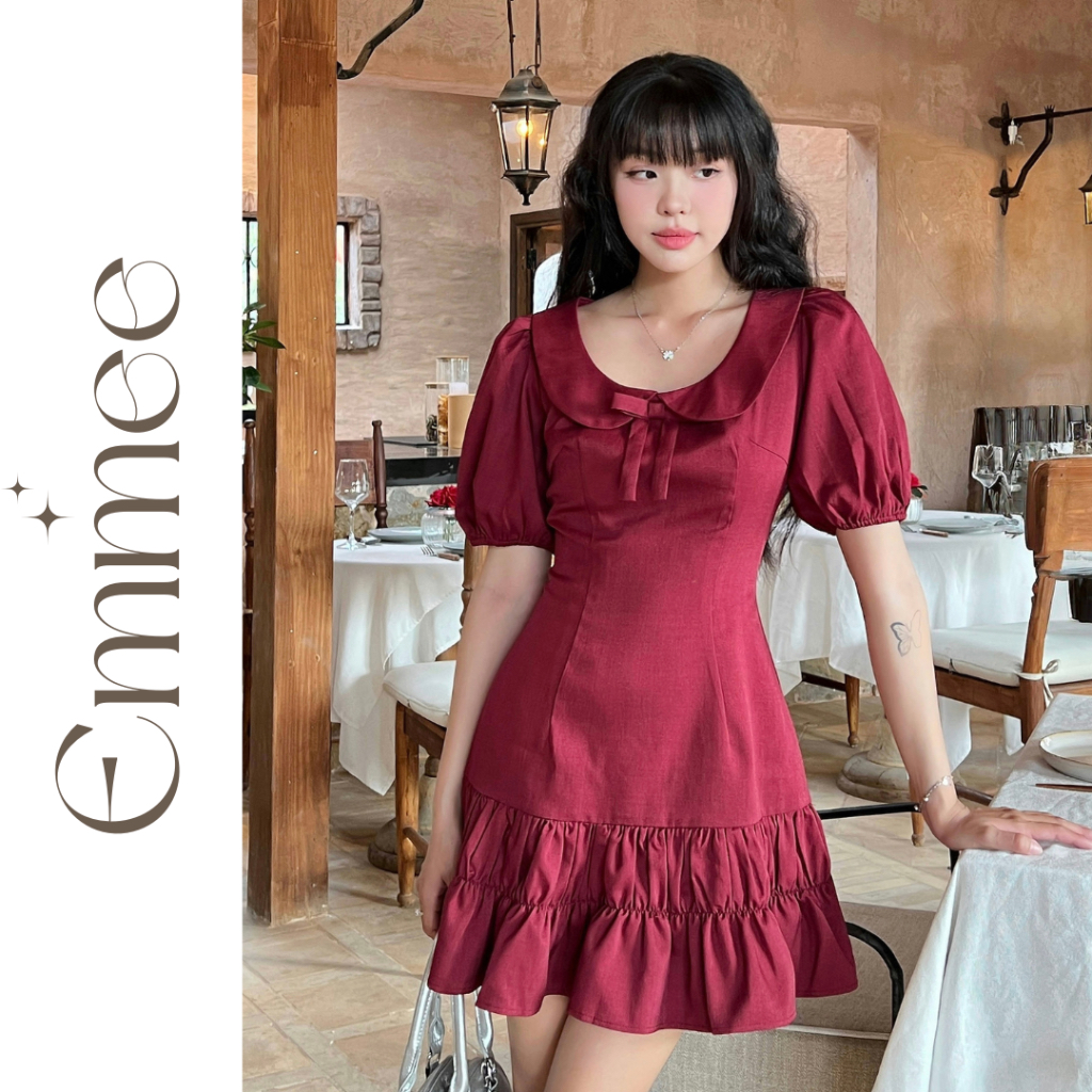 Emmee - Yuri Dress - Váy chiết eo nhún bèo, cổ nơ cách điệu | Shopee ...