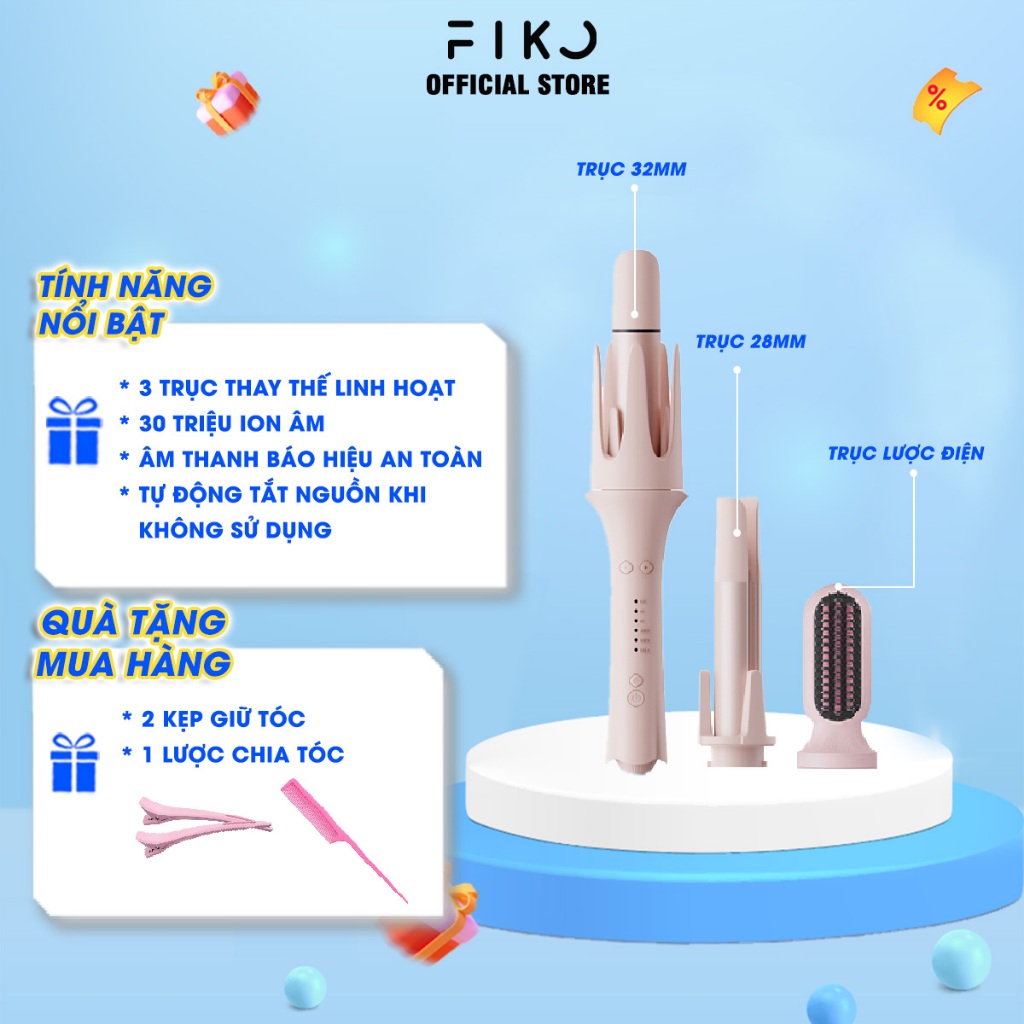 Máy uốn tóc tạo kiểu ion âm 3in1 FIKO HC9 - 1 trục lược, 2 trục uốn (28mm và 32mm) - Bảo hành 12 ...